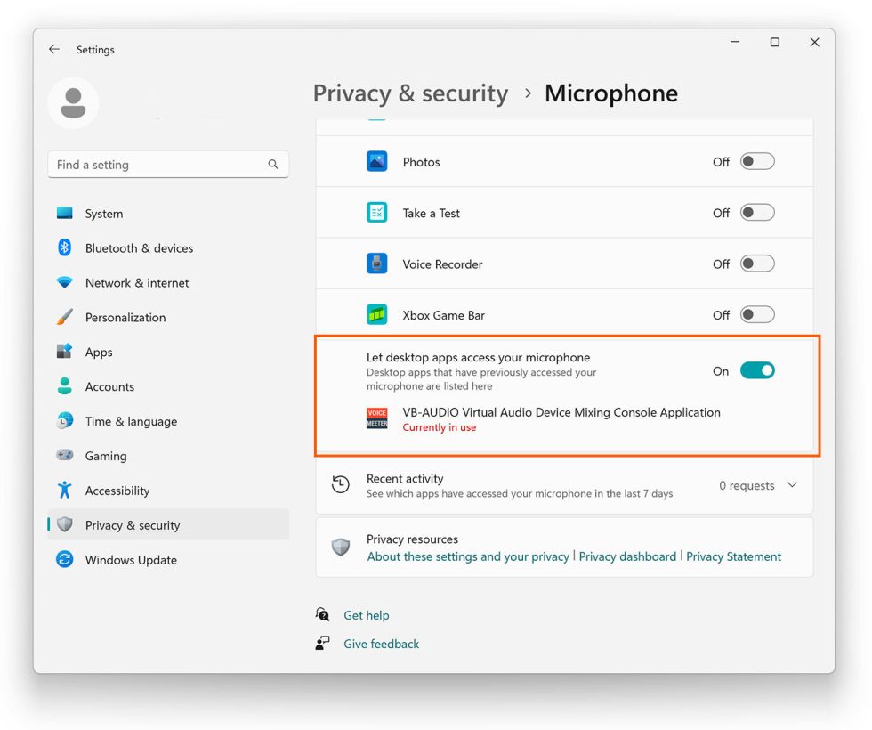 Setup VoiceMeeter with Windows 11: Disable Mic Privacy | VOICEMEETER by VB-AUDIO
